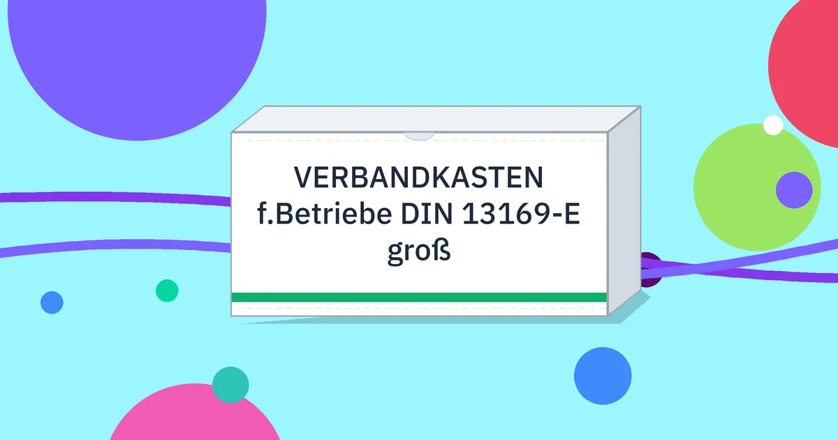 Symbolbild: Packung mit der Aufschrift VERBANDKASTEN f.Betriebe DIN 13169-E groß (PZN 03286729) – Verfügbarkeit und Bezug in Apotheken in Frankfurt am Main