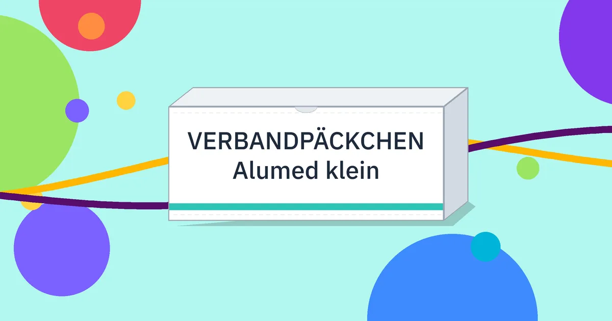 Symbolbild: Packung mit der Aufschrift VERBANDPÄCKCHEN Alumed klein (PZN 01418078) – Verfügbarkeit und Bezug in Apotheken in Frankfurt am Main