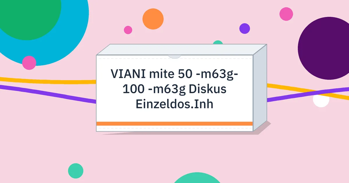 Symbolbild: Packung mit der Aufschrift VIANI mite 50 -m63g-100 -m63g Diskus Einzeldos.Inh (PZN 00427827) – Verfügbarkeit und Bezug in Apotheken in Frankfurt am Main
