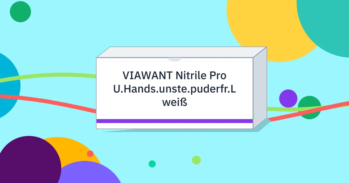 Symbolbild: Packung mit der Aufschrift VIAWANT Nitrile Pro U.Hands.unste.puderfr.L weiß (PZN 10021434) – Verfügbarkeit und Bezug in Apotheken in Frankfurt am Main