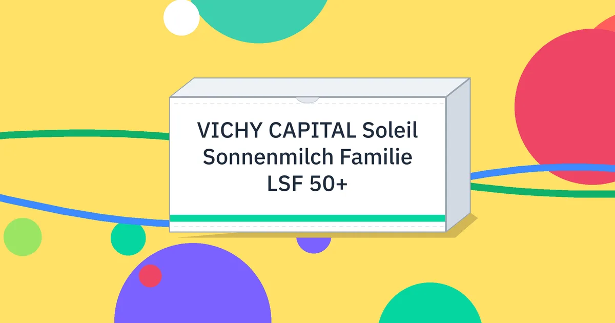 Symbolbild: Packung mit der Aufschrift VICHY CAPITAL Soleil Sonnenmilch Familie LSF 50+ (PZN 08801805) – Verfügbarkeit und Bezug in Apotheken in Frankfurt am Main
