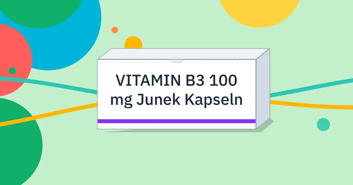 Symbolbild: Packung mit der Aufschrift VITAMIN B3 100 mg Junek Kapseln (PZN 04367312) – Verfügbarkeit und Bezug in Apotheken in Frankfurt am Main