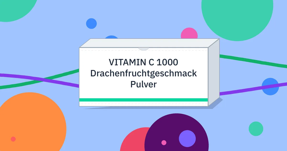 Symbolbild: Packung mit der Aufschrift VITAMIN C 1000 Drachenfruchtgeschmack Pulver (PZN 19708121) – Verfügbarkeit und Bezug in Apotheken in Frankfurt am Main