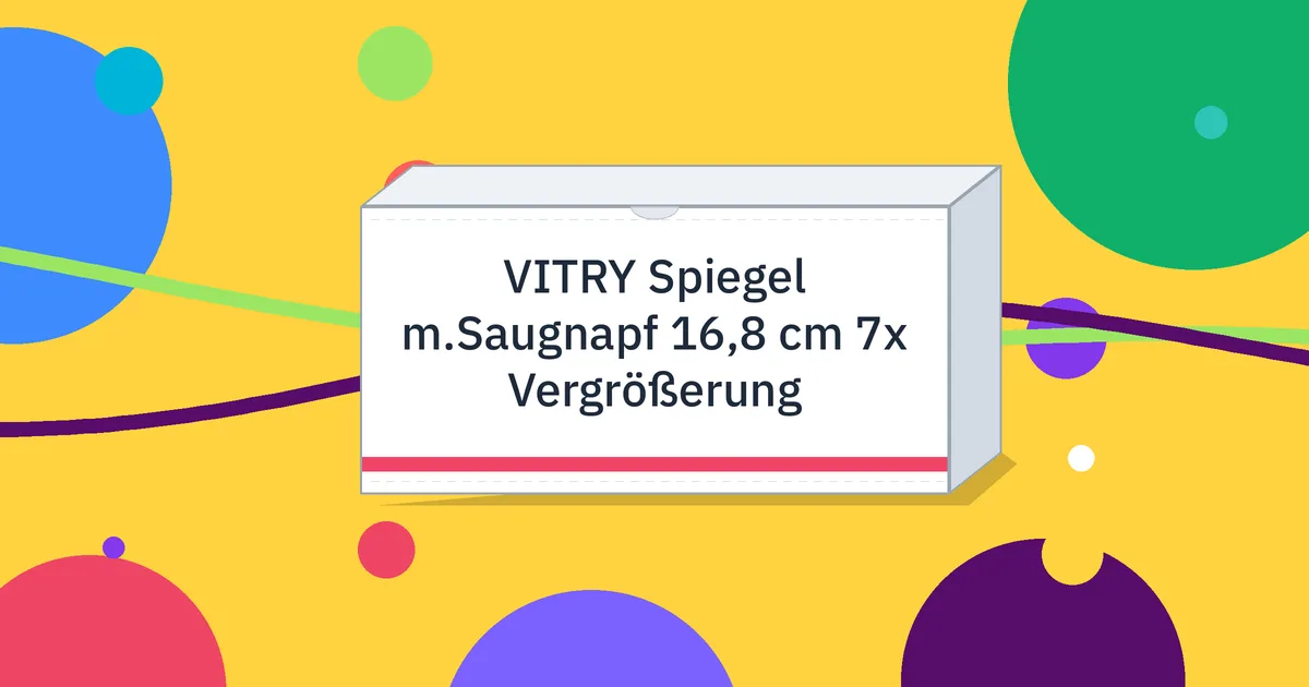 Symbolbild: Packung mit der Aufschrift VITRY Spiegel m.Saugnapf 16,8 cm 7x Vergrößerung (PZN 11512341) – Verfügbarkeit und Bezug in Apotheken in Frankfurt am Main