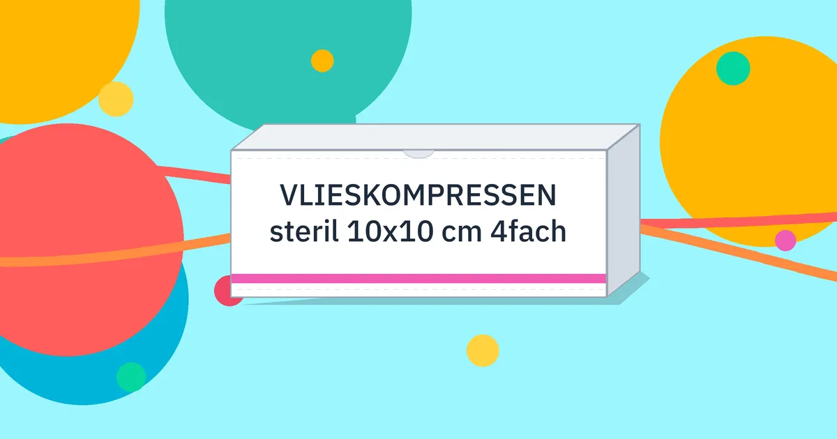 Symbolbild: Packung mit der Aufschrift VLIESKOMPRESSEN steril 10x10 cm 4fach (PZN 12350691) – Verfügbarkeit und Bezug in Apotheken in Frankfurt am Main