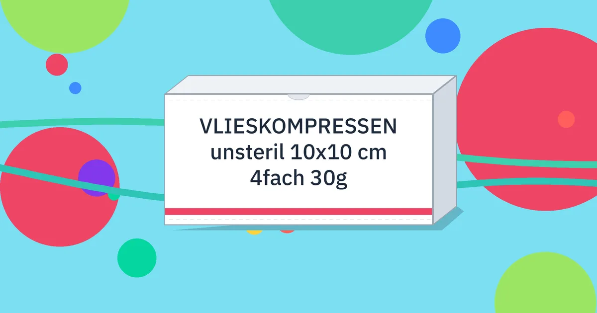 Symbolbild: Packung mit der Aufschrift VLIESKOMPRESSEN unsteril 10x10 cm 4fach 30g (PZN 01450231) – Verfügbarkeit und Bezug in Apotheken in Frankfurt am Main