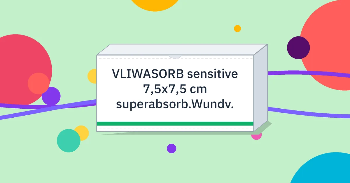 Symbolbild: Packung mit der Aufschrift VLIWASORB sensitive 7,5x7,5 cm superabsorb.Wundv. (PZN 19881291) – Verfügbarkeit und Bezug in Apotheken in Frankfurt am Main