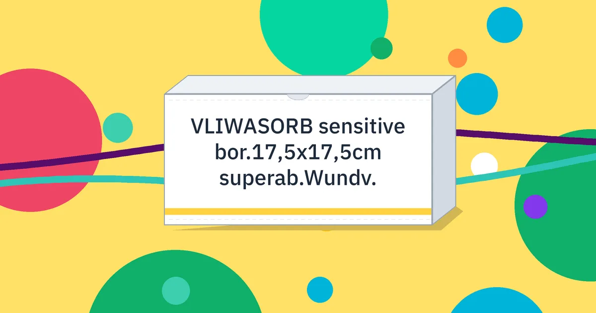 Symbolbild: Packung mit der Aufschrift VLIWASORB sensitive bor.17,5x17,5cm superab.Wundv. (PZN 19223843) – Verfügbarkeit und Bezug in Apotheken in Frankfurt am Main