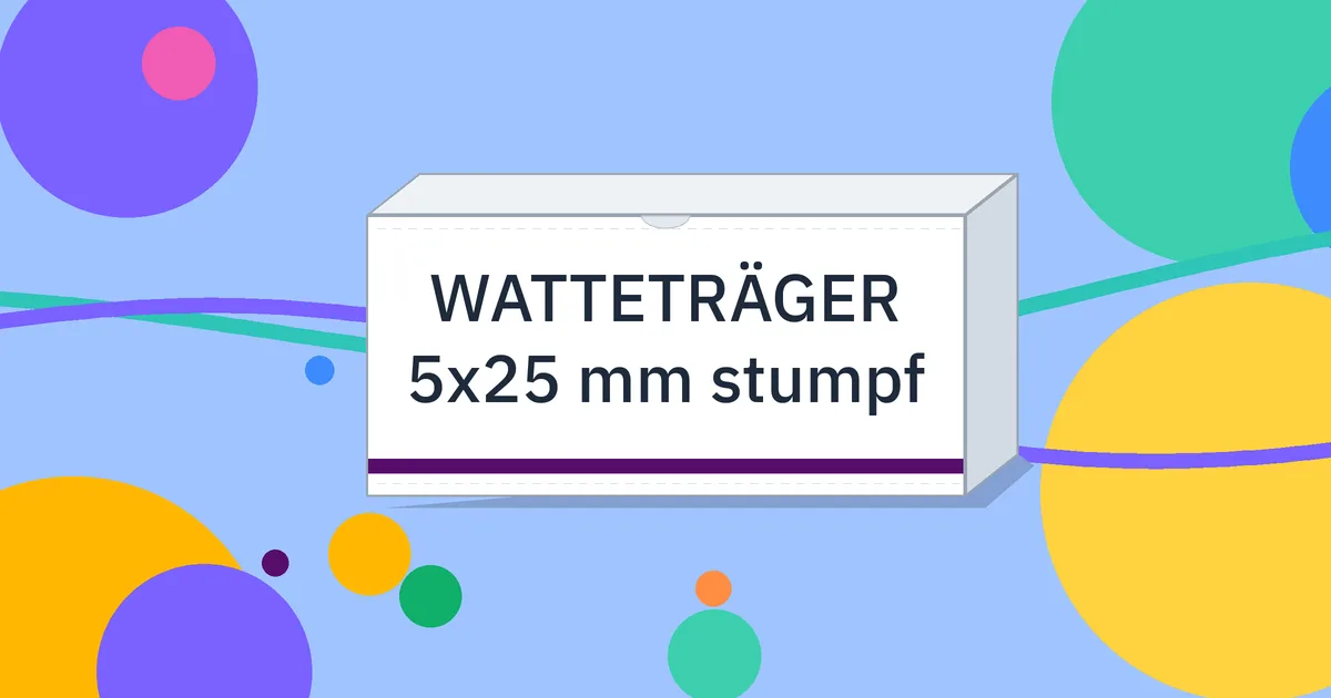 Symbolbild: Packung mit der Aufschrift WATTETRÄGER 5x25 mm stumpf (PZN 02446533) – Verfügbarkeit und Bezug in Apotheken in Frankfurt am Main