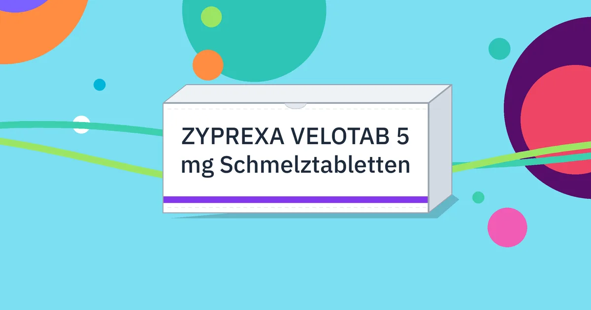 Symbolbild: Packung mit der Aufschrift ZYPREXA VELOTAB 5 mg Schmelztabletten (PZN 01883674) – Verfügbarkeit und Bezug in Apotheken in Frankfurt am Main