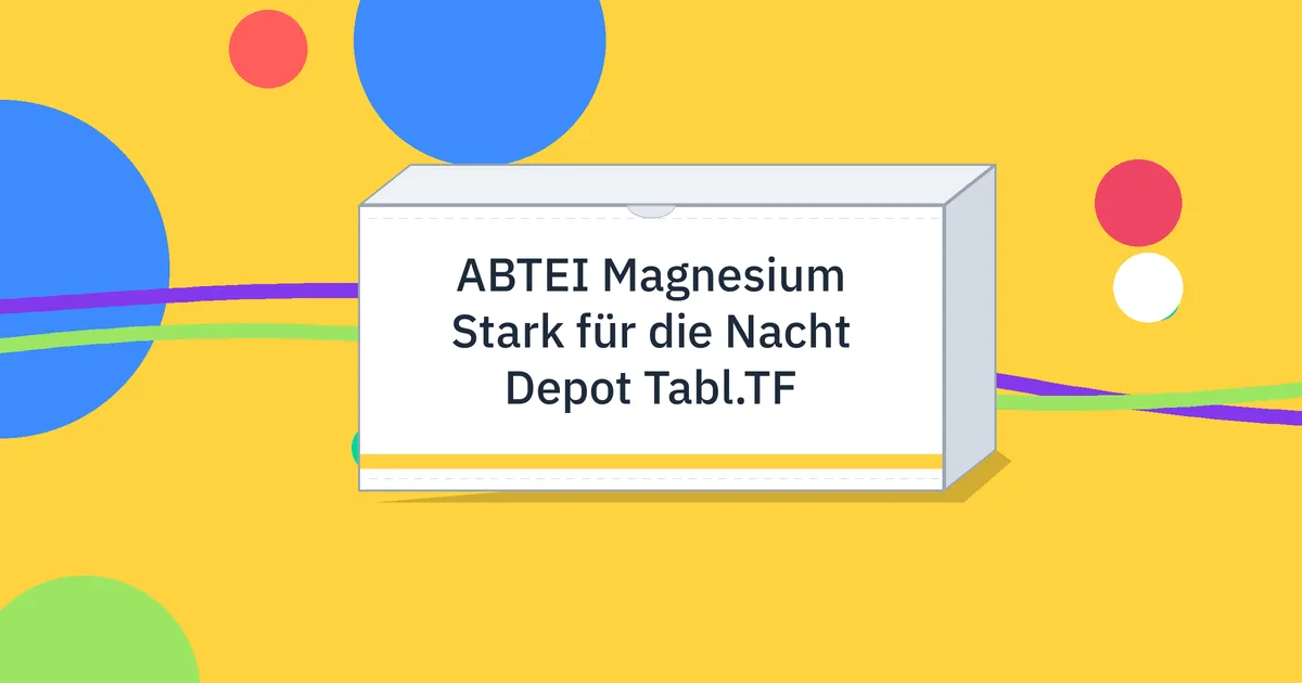 Symbolbild: Packung mit der Aufschrift ABTEI Magnesium Stark für die Nacht Depot Tabl.TF (PZN 17908471) – Verfügbarkeit und Bezug in Apotheken in Frankfurt am Main