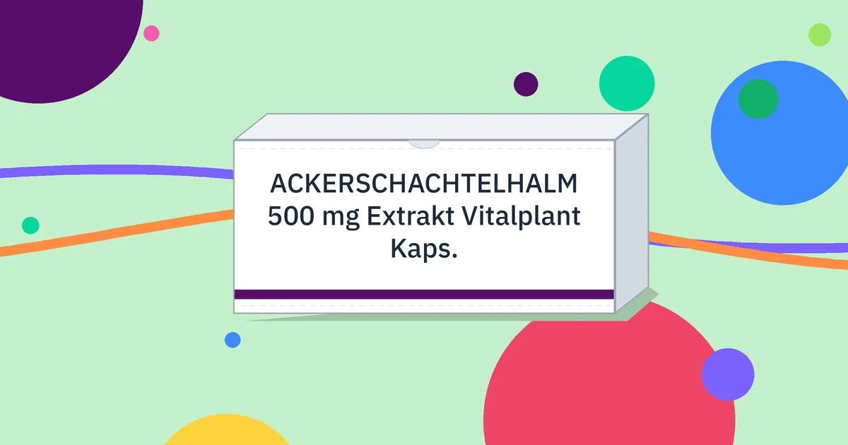 Symbolbild: Packung mit der Aufschrift ACKERSCHACHTELHALM 500 mg Extrakt Vitalplant Kaps. (PZN 12503901) – Verfügbarkeit und Bezug in Apotheken in Frankfurt am Main