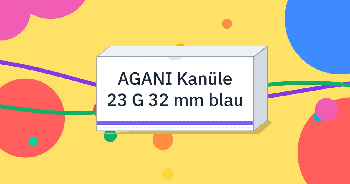Symbolbild: Packung mit der Aufschrift AGANI Kanüle 23 G 32 mm blau (PZN 20130561) – Verfügbarkeit und Bezug in Apotheken in Frankfurt am Main