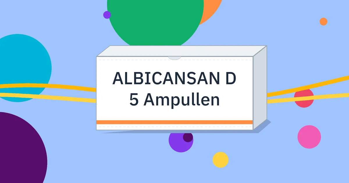Symbolbild: Packung mit der Aufschrift ALBICANSAN D 5 Ampullen (PZN 04456808) – Verfügbarkeit und Bezug in Apotheken in Frankfurt am Main