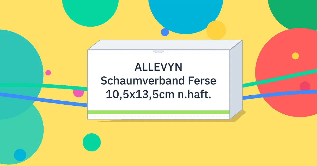 Symbolbild: Packung mit der Aufschrift ALLEVYN Schaumverband Ferse 10,5x13,5cm n.haft. (PZN 11005791) – Verfügbarkeit und Bezug in Apotheken in Frankfurt am Main