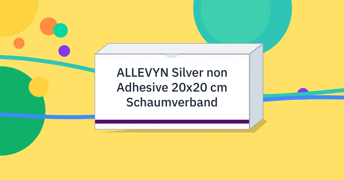 Symbolbild: Packung mit der Aufschrift ALLEVYN Silver non Adhesive 20x20 cm Schaumverband (PZN 16594823) – Verfügbarkeit und Bezug in Apotheken in Frankfurt am Main