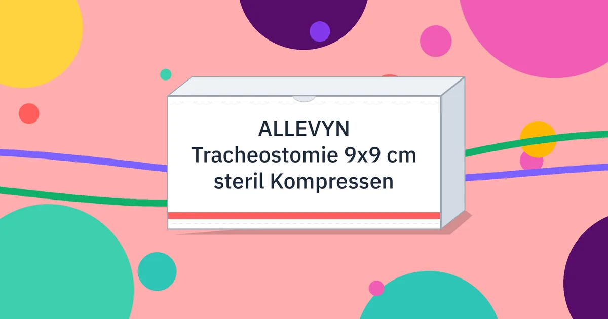 Symbolbild: Packung mit der Aufschrift ALLEVYN Tracheostomie 9x9 cm steril Kompressen (PZN 01493281) – Verfügbarkeit und Bezug in Apotheken in Frankfurt am Main