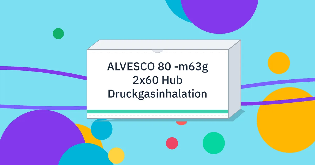 Symbolbild: Packung mit der Aufschrift ALVESCO 80 -m63g 2x60 Hub Druckgasinhalation (PZN 18804549) – Verfügbarkeit und Bezug in Apotheken in Frankfurt am Main