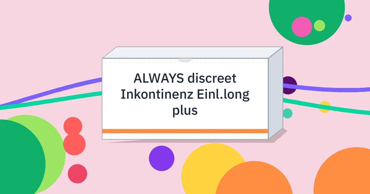 Symbolbild: Packung mit der Aufschrift ALWAYS discreet Inkontinenz Einl.long plus (PZN 11642799) – Verfügbarkeit und Bezug in Apotheken in Frankfurt am Main