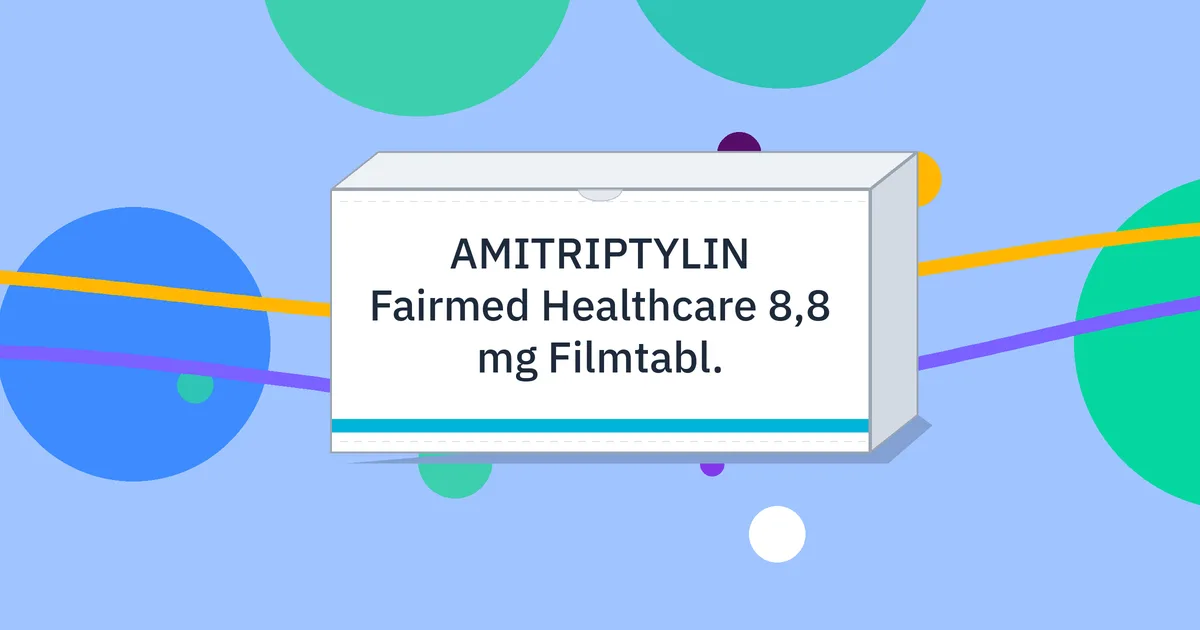 Symbolbild: Packung mit der Aufschrift AMITRIPTYLIN Fairmed Healthcare 8,8 mg Filmtabl. (PZN 16564555) – Verfügbarkeit und Bezug in Apotheken in Frankfurt am Main