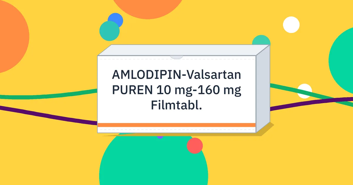 Symbolbild: Packung mit der Aufschrift AMLODIPIN-Valsartan PUREN 10 mg-160 mg Filmtabl. (PZN 12352448) – Verfügbarkeit und Bezug in Apotheken in Frankfurt am Main
