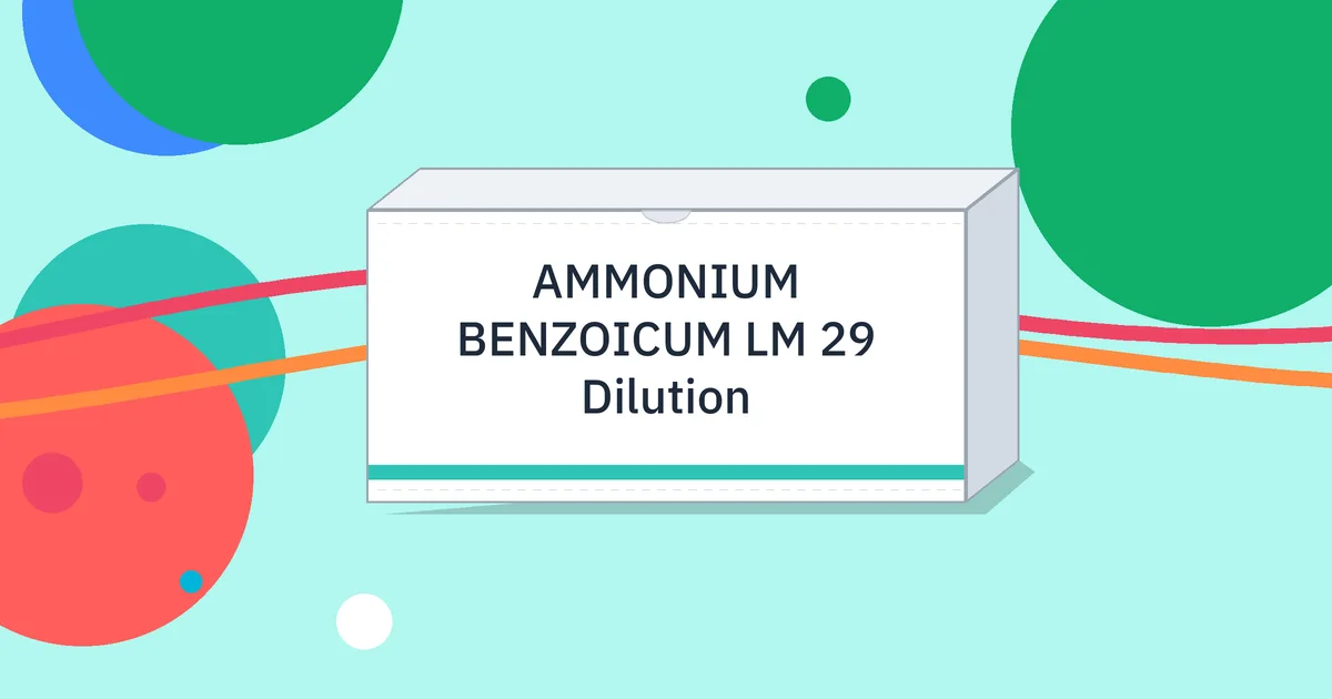 Symbolbild: Packung mit der Aufschrift AMMONIUM BENZOICUM LM 29 Dilution (PZN 13320120) – Verfügbarkeit und Bezug in Apotheken in Frankfurt am Main