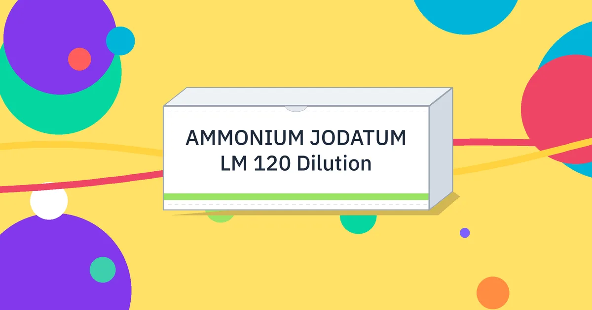 Symbolbild: Packung mit der Aufschrift AMMONIUM JODATUM LM 120 Dilution (PZN 13321645) – Verfügbarkeit und Bezug in Apotheken in Frankfurt am Main