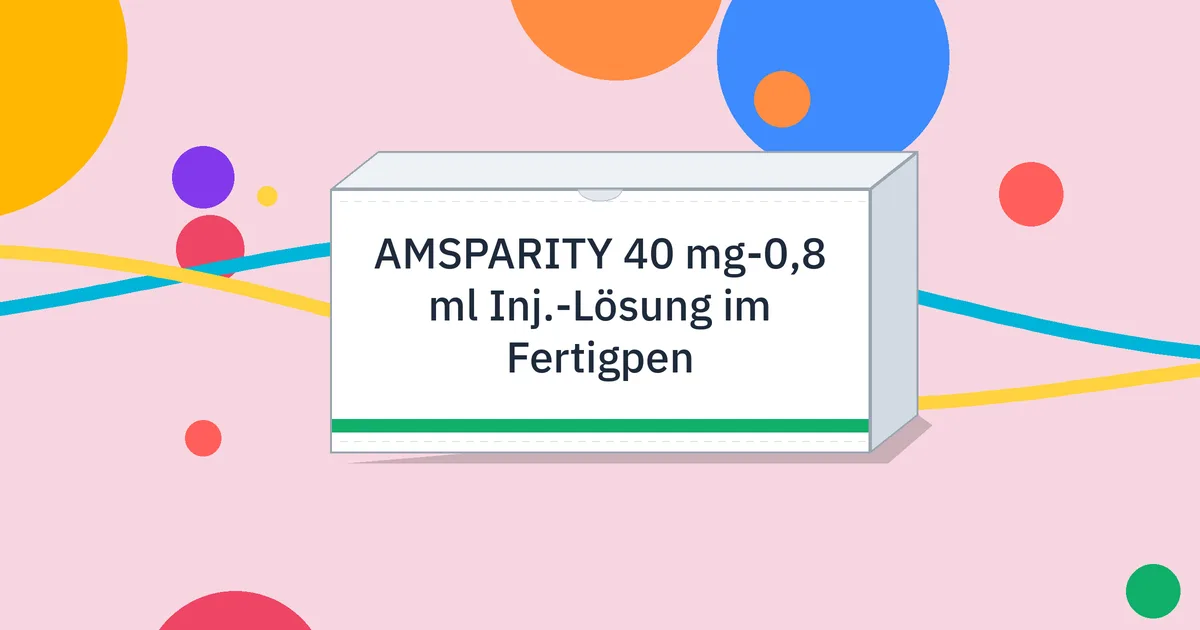 Symbolbild: Packung mit der Aufschrift AMSPARITY 40 mg-0,8 ml Inj.-Lösung im Fertigpen (PZN 19518219) – Verfügbarkeit und Bezug in Apotheken in Frankfurt am Main