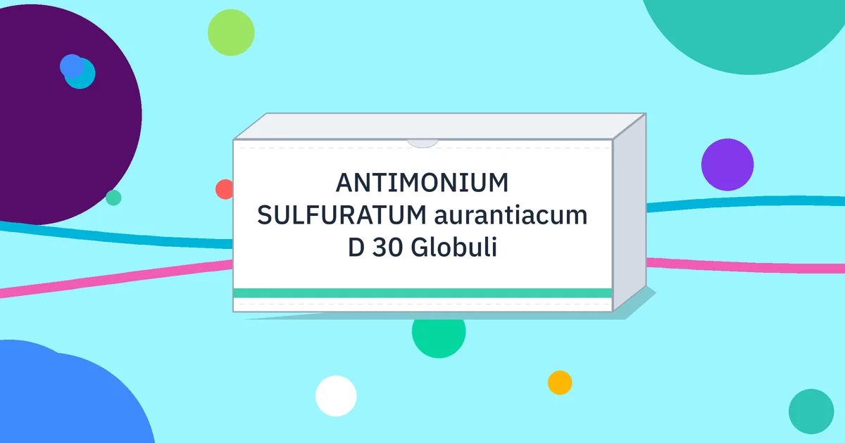 Symbolbild: Packung mit der Aufschrift ANTIMONIUM SULFURATUM aurantiacum D 30 Globuli (PZN 07594540) – Verfügbarkeit und Bezug in Apotheken in Frankfurt am Main