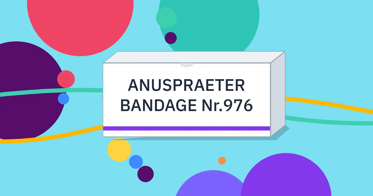 Symbolbild: Packung mit der Aufschrift ANUSPRAETER BANDAGE Nr.976 (PZN 01960908) – Verfügbarkeit und Bezug in Apotheken in Frankfurt am Main