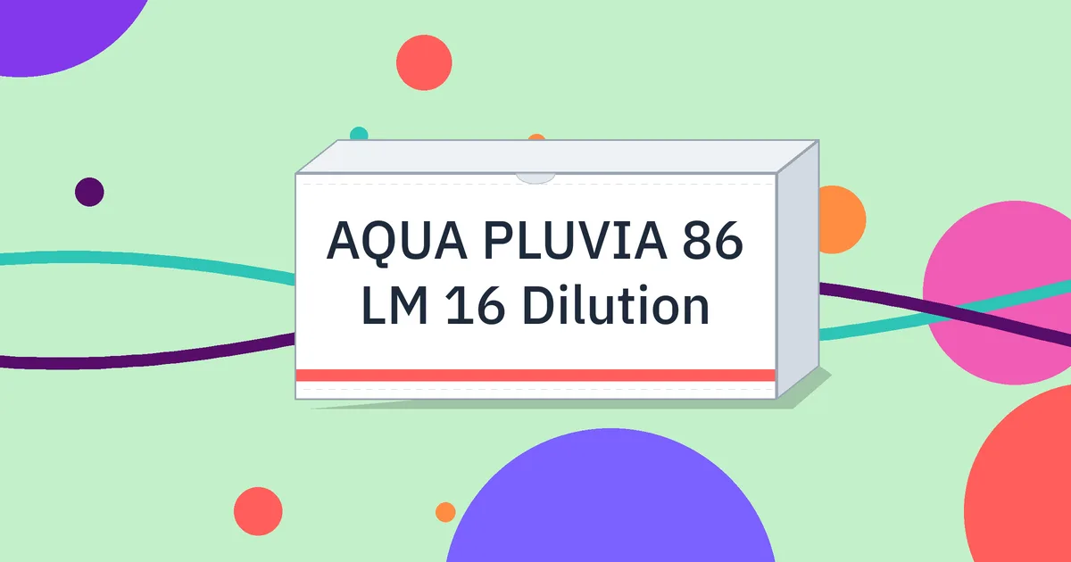 Symbolbild: Packung mit der Aufschrift AQUA PLUVIA 86 LM 16 Dilution (PZN 12766463) – Verfügbarkeit und Bezug in Apotheken in Frankfurt am Main