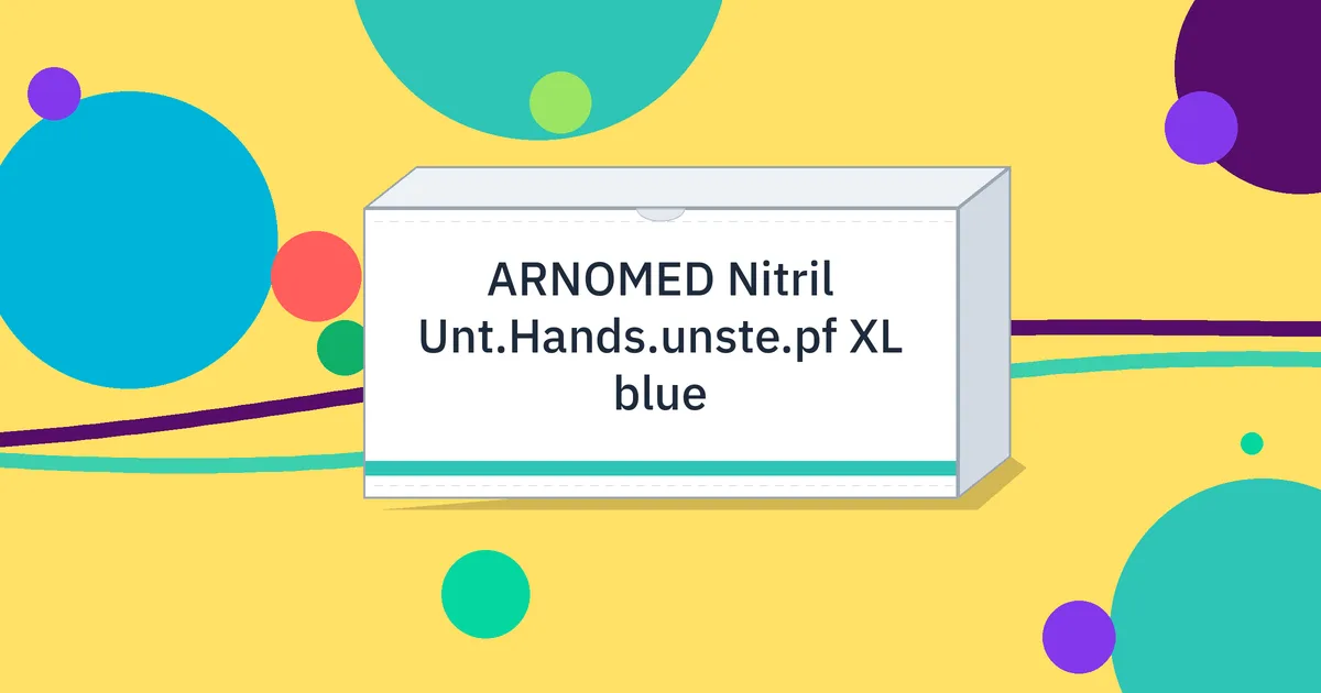 Symbolbild: Packung mit der Aufschrift ARNOMED Nitril Unt.Hands.unste.pf XL blue (PZN 13699496) – Verfügbarkeit und Bezug in Apotheken in Frankfurt am Main