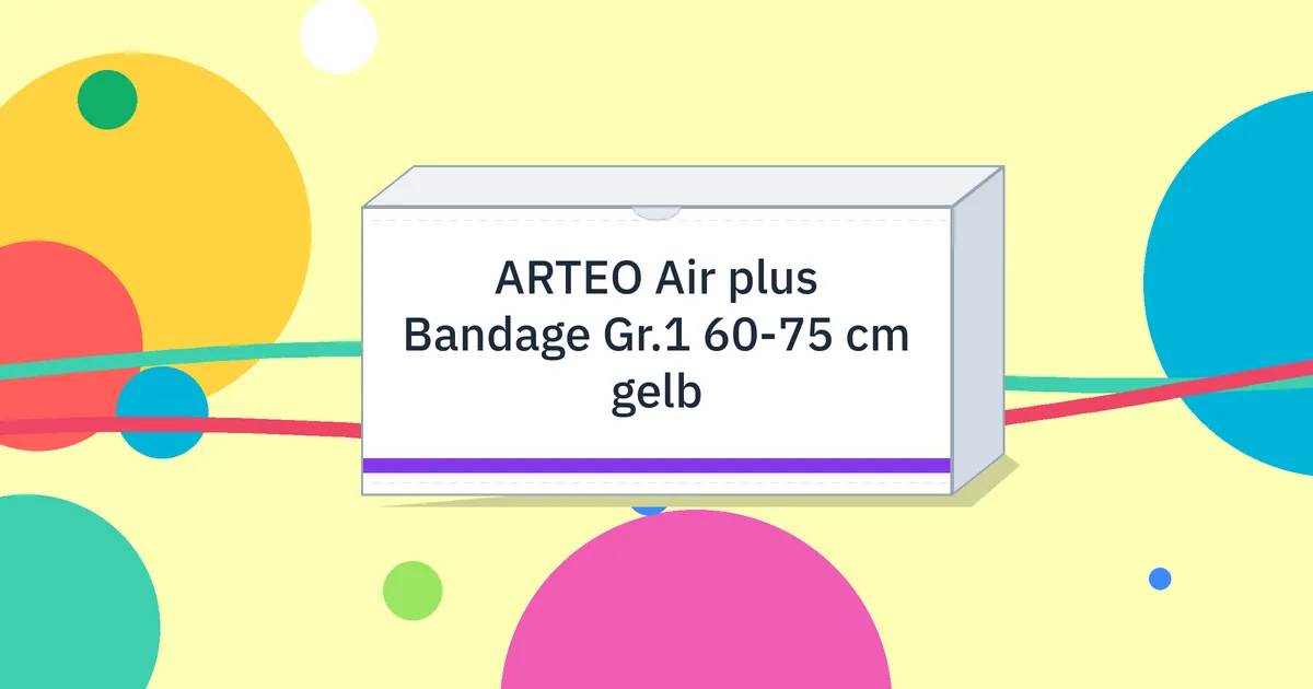 Symbolbild: Packung mit der Aufschrift ARTEO Air plus Bandage Gr.1 60-75 cm gelb (PZN 14175281) – Verfügbarkeit und Bezug in Apotheken in Frankfurt am Main