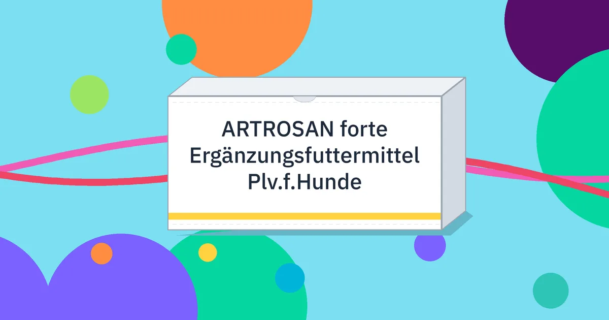 Symbolbild: Packung mit der Aufschrift ARTROSAN forte Ergänzungsfuttermittel Plv.f.Hunde (PZN 19975744) – Verfügbarkeit und Bezug in Apotheken in Frankfurt am Main