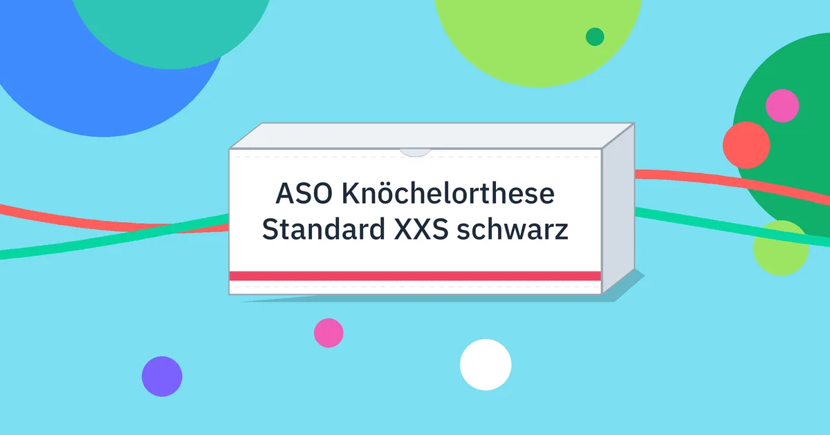 Symbolbild: Packung mit der Aufschrift ASO Knöchelorthese Standard XXS schwarz (PZN 10839471) – Verfügbarkeit und Bezug in Apotheken in Frankfurt am Main
