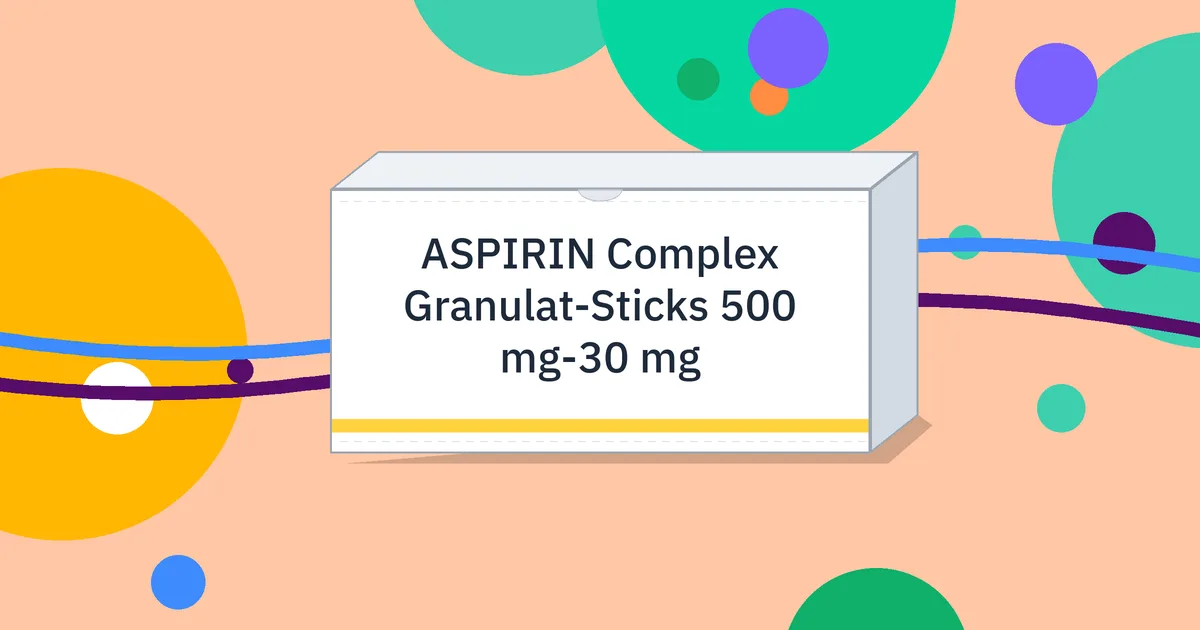 Symbolbild: Packung mit der Aufschrift ASPIRIN Complex Granulat-Sticks 500 mg-30 mg (PZN 16781643) – Verfügbarkeit und Bezug in Apotheken in Frankfurt am Main