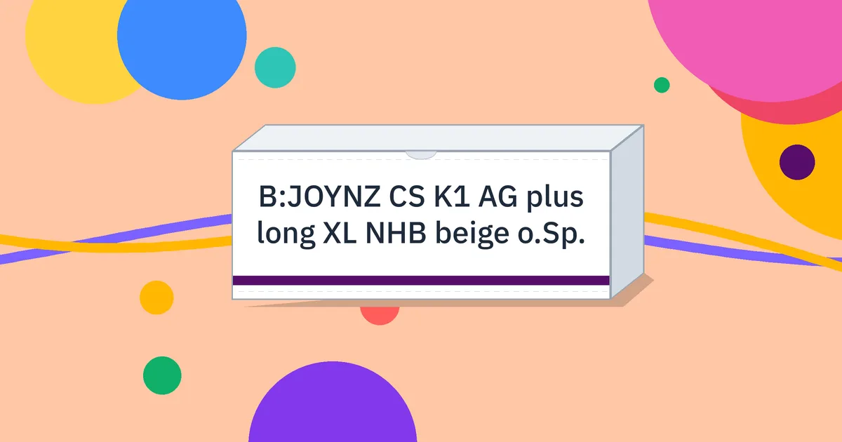 Symbolbild: Packung mit der Aufschrift B:JOYNZ CS K1 AG plus long XL NHB beige o.Sp. (PZN 20534531) – Verfügbarkeit und Bezug in Apotheken in Frankfurt am Main