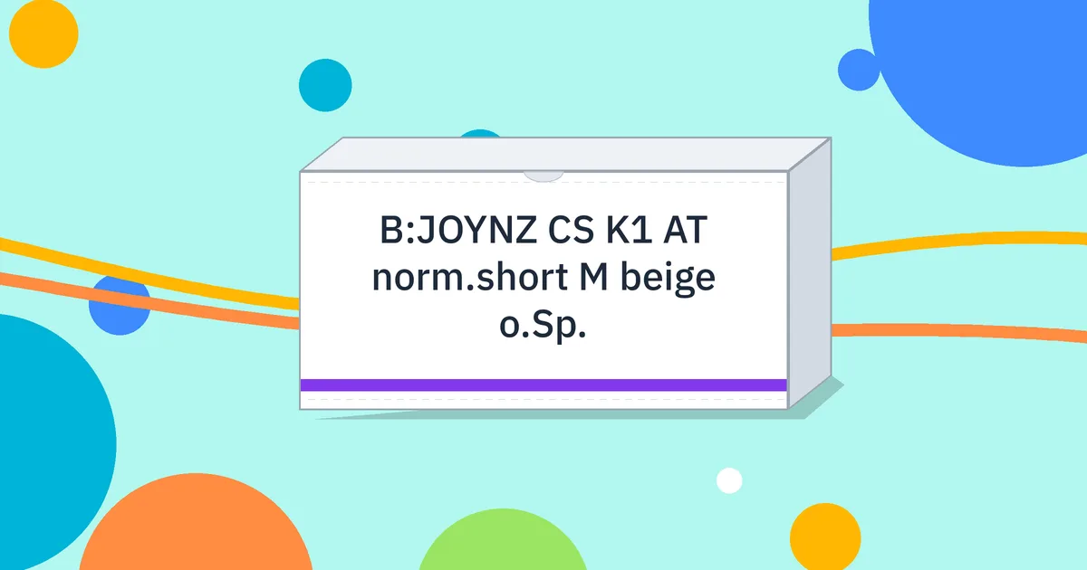 Symbolbild: Packung mit der Aufschrift B:JOYNZ CS K1 AT norm.short M beige o.Sp. (PZN 20537423) – Verfügbarkeit und Bezug in Apotheken in Frankfurt am Main