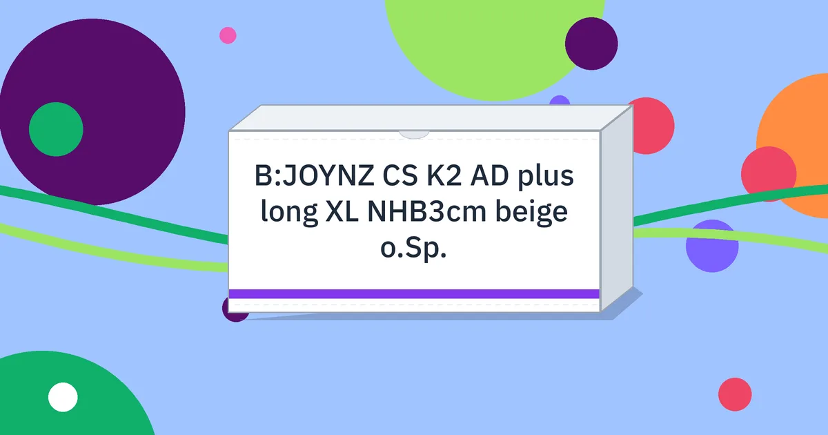 Symbolbild: Packung mit der Aufschrift B:JOYNZ CS K2 AD plus long XL NHB3cm beige o.Sp. (PZN 20527459) – Verfügbarkeit und Bezug in Apotheken in Frankfurt am Main