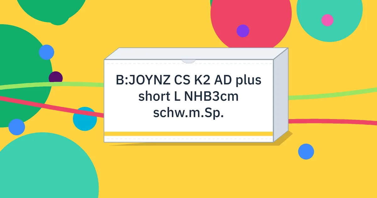 Symbolbild: Packung mit der Aufschrift B:JOYNZ CS K2 AD plus short L NHB3cm schw.m.Sp. (PZN 20526827) – Verfügbarkeit und Bezug in Apotheken in Frankfurt am Main