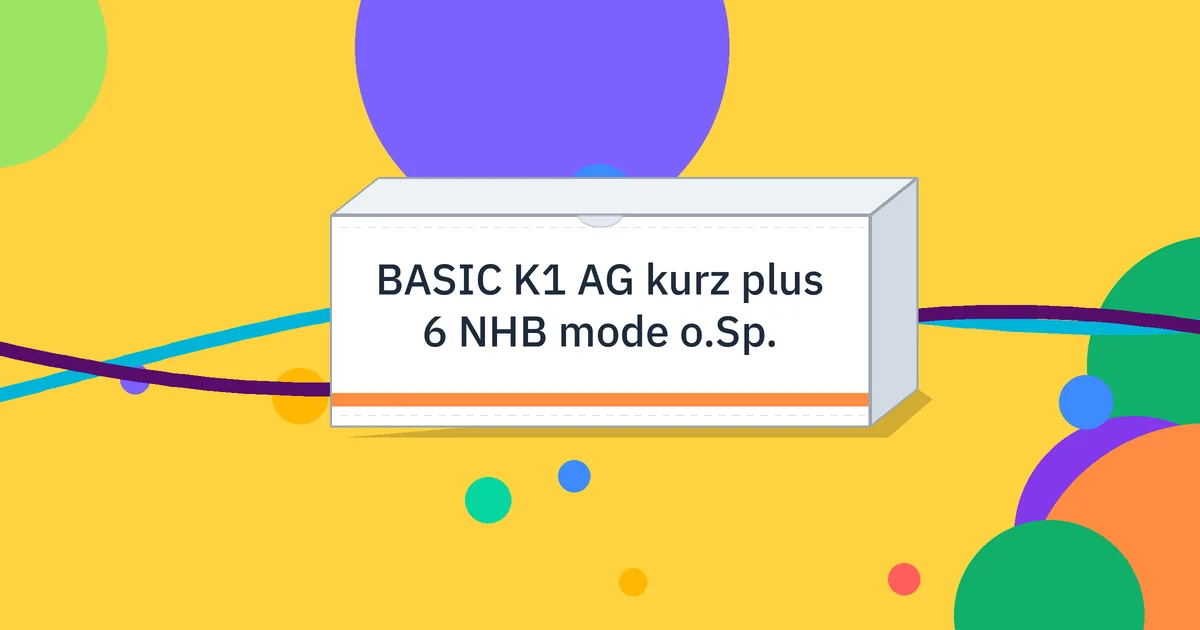 Symbolbild: Packung mit der Aufschrift BASIC K1 AG kurz plus 6 NHB mode o.Sp. (PZN 20262021) – Verfügbarkeit und Bezug in Apotheken in Frankfurt am Main