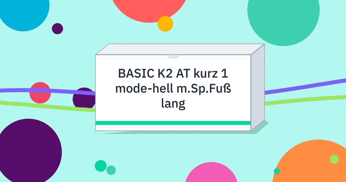 Symbolbild: Packung mit der Aufschrift BASIC K2 AT kurz 1 mode-hell m.Sp.Fuß lang (PZN 20268791) – Verfügbarkeit und Bezug in Apotheken in Frankfurt am Main