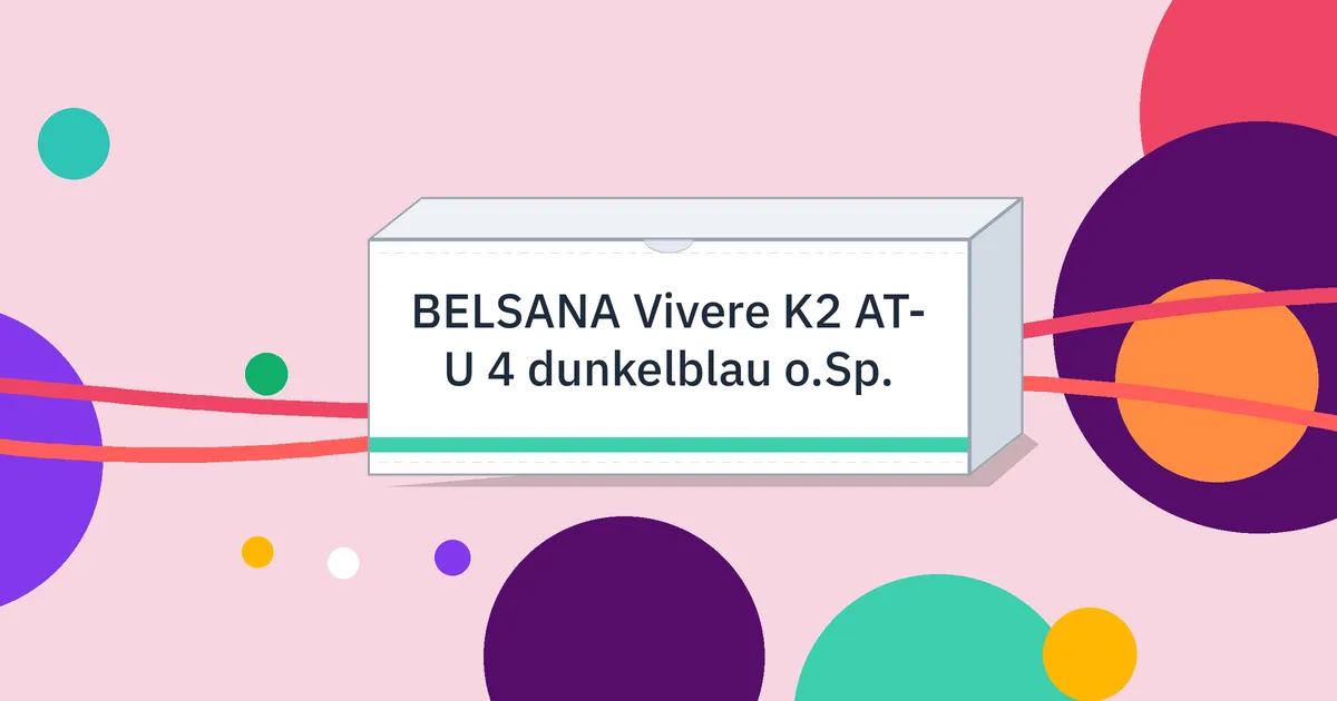 Symbolbild: Packung mit der Aufschrift BELSANA Vivere K2 AT-U 4 dunkelblau o.Sp. (PZN 12187222) – Verfügbarkeit und Bezug in Apotheken in Frankfurt am Main