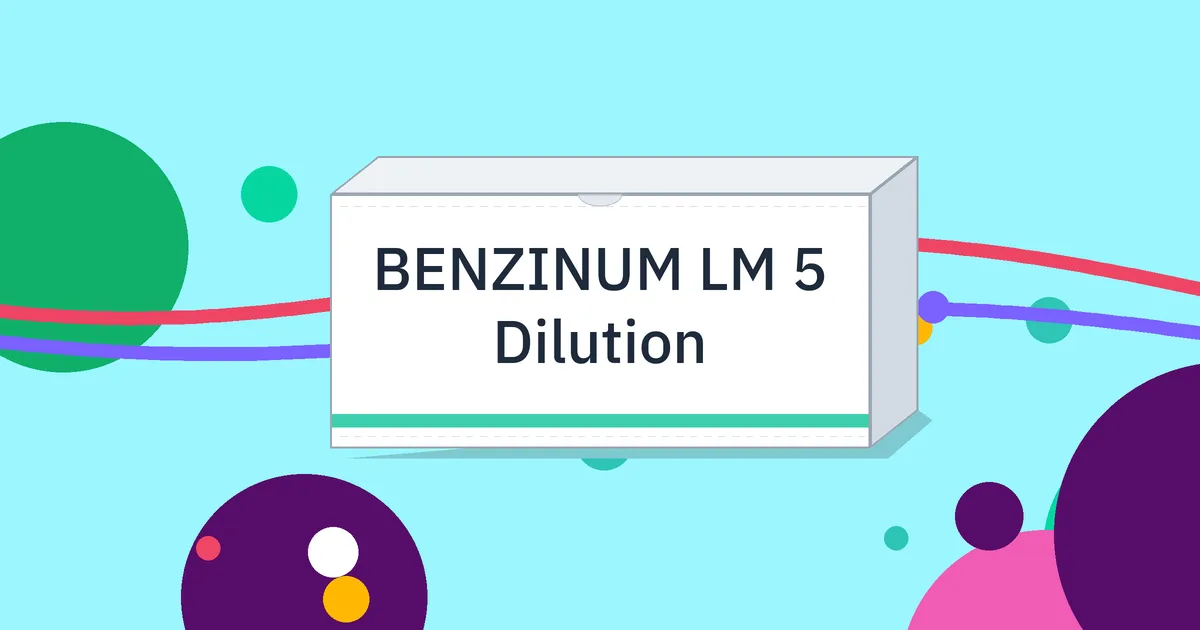 Symbolbild: Packung mit der Aufschrift BENZINUM LM 5 Dilution (PZN 12791952) – Verfügbarkeit und Bezug in Apotheken in Frankfurt am Main