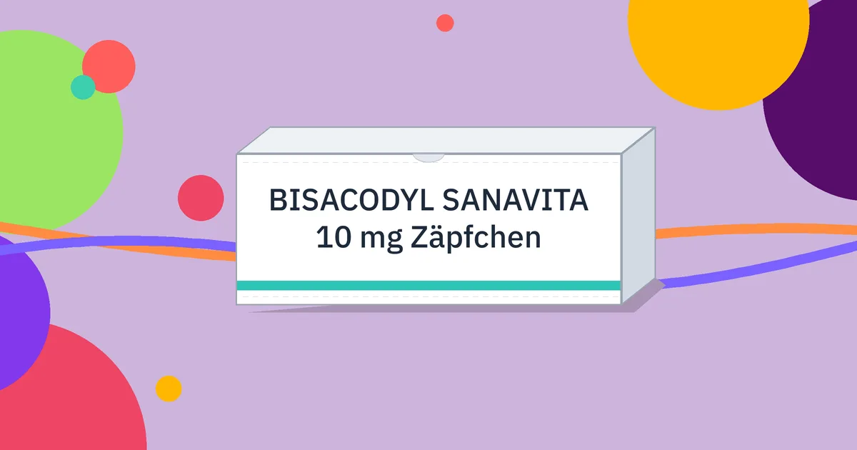 Symbolbild: Packung mit der Aufschrift BISACODYL SANAVITA 10 mg Zäpfchen (PZN 17975208) – Verfügbarkeit und Bezug in Apotheken in Frankfurt am Main