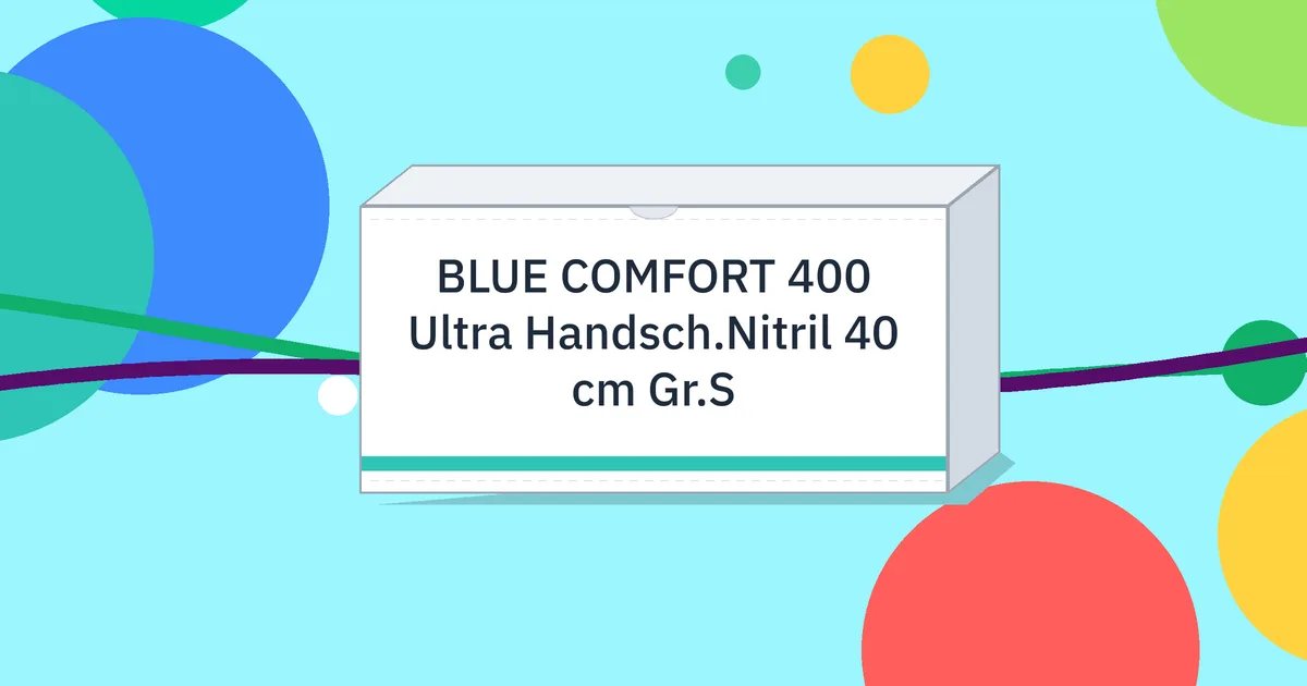 Symbolbild: Packung mit der Aufschrift BLUE COMFORT 400 Ultra Handsch.Nitril 40 cm Gr.S (PZN 10127747) – Verfügbarkeit und Bezug in Apotheken in Frankfurt am Main