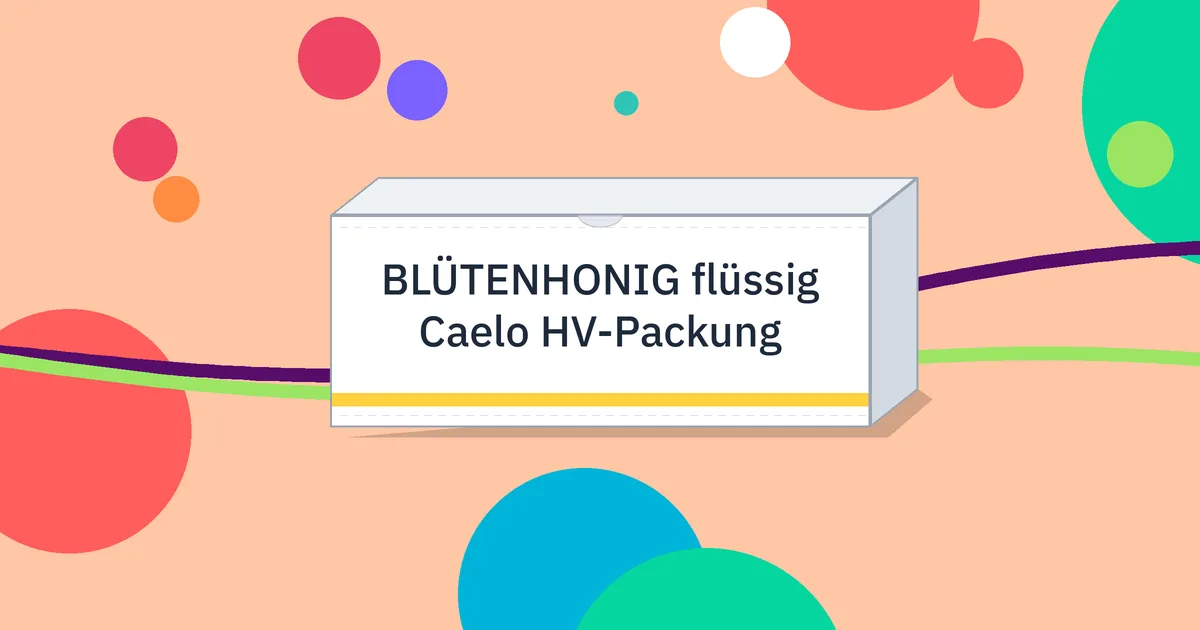 Symbolbild: Packung mit der Aufschrift BLÜTENHONIG flüssig Caelo HV-Packung (PZN 05003658) – Verfügbarkeit und Bezug in Apotheken in Frankfurt am Main