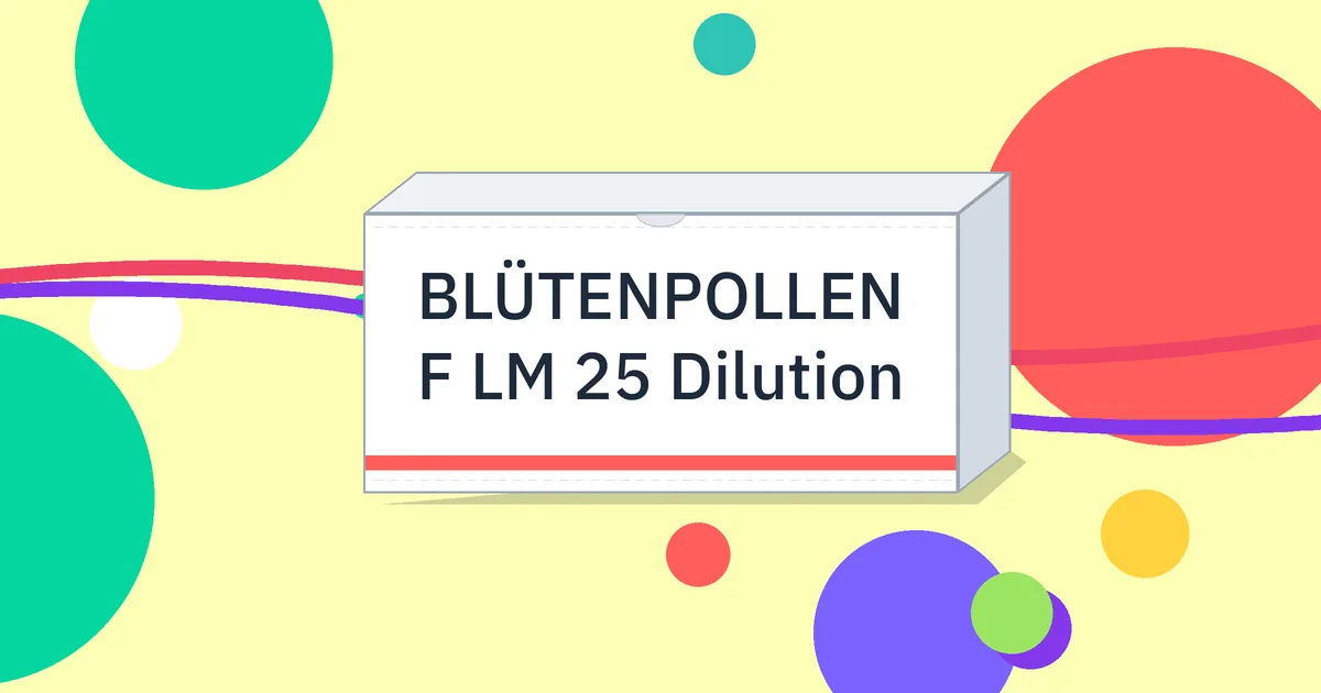 Symbolbild: Packung mit der Aufschrift BLÜTENPOLLEN F LM 25 Dilution (PZN 13389726) – Verfügbarkeit und Bezug in Apotheken in Frankfurt am Main