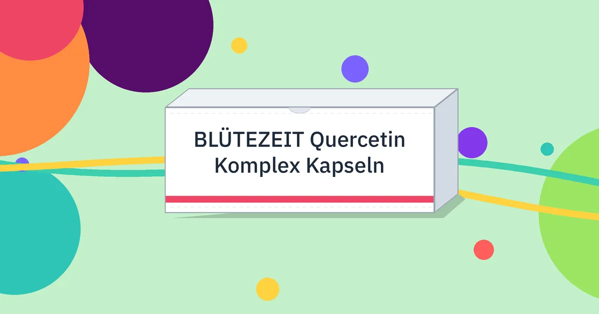 Symbolbild: Packung mit der Aufschrift BLÜTEZEIT Quercetin Komplex Kapseln (PZN 17375477) – Verfügbarkeit und Bezug in Apotheken in Frankfurt am Main
