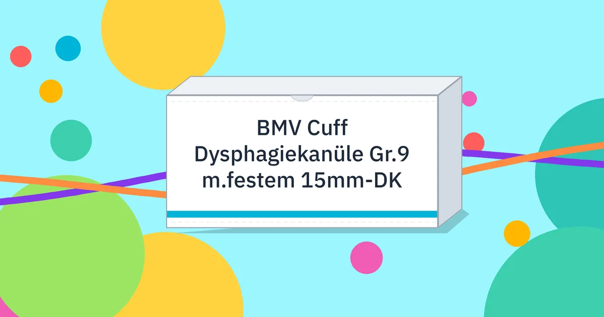 Symbolbild: Packung mit der Aufschrift BMV Cuff Dysphagiekanüle Gr.9 m.festem 15mm-DK (PZN 18848452) – Verfügbarkeit und Bezug in Apotheken in Frankfurt am Main